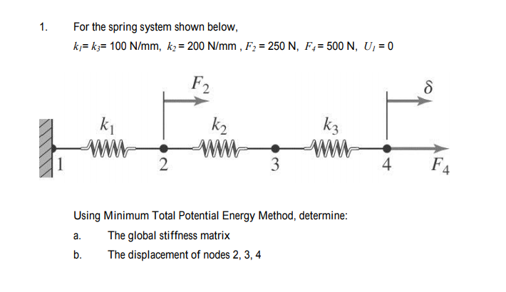 Solved 1.For the spring system shown below, ki- k 100 N/mm, | Chegg.com