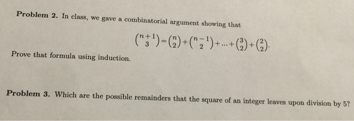 Solved In class, we gave a combinatorial argument showing | Chegg.com