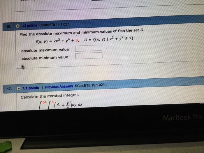 Solved Find the absolute maximum and minimum values of f on | Chegg.com