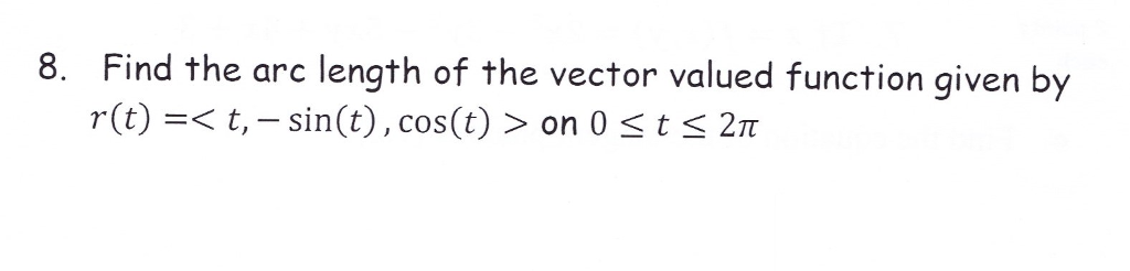 Solved 8. Find the arc length of the vector valued function | Chegg.com