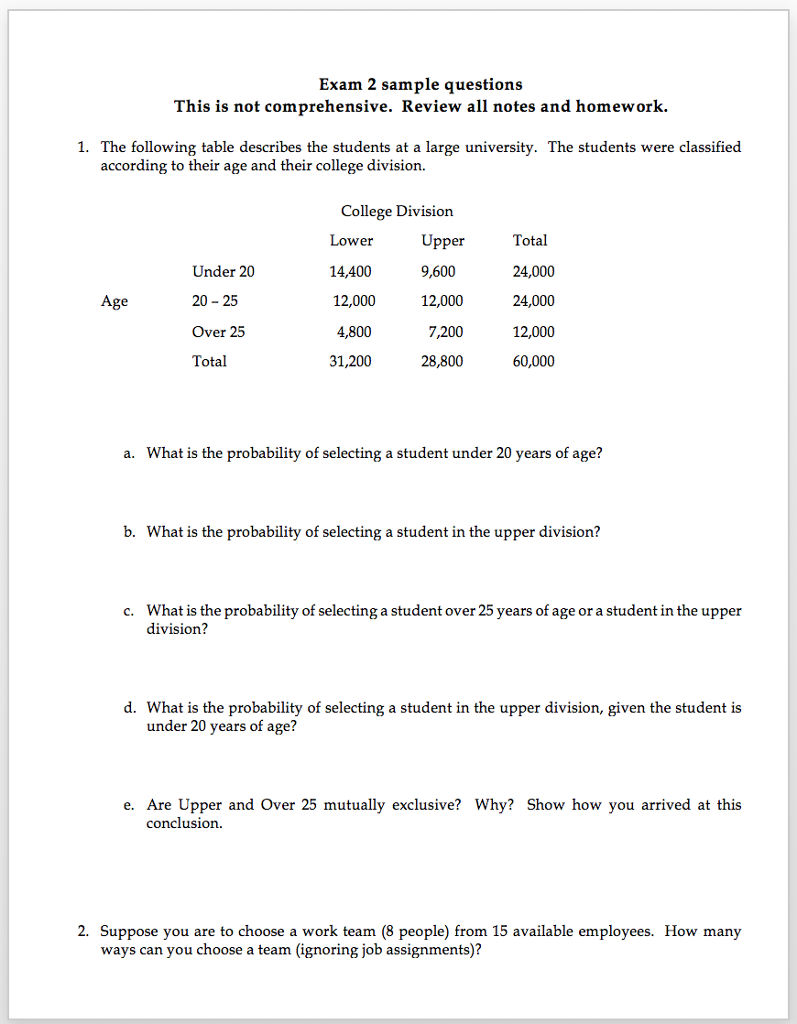 Solved Exam 2 sample questions This is not comprehensive. | Chegg.com