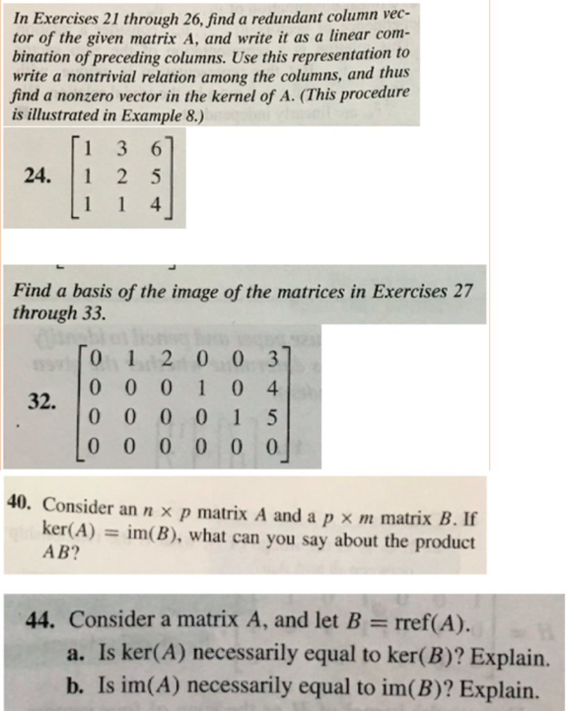 Solved Find a redundant column vector of the given matrix A, | Chegg.com