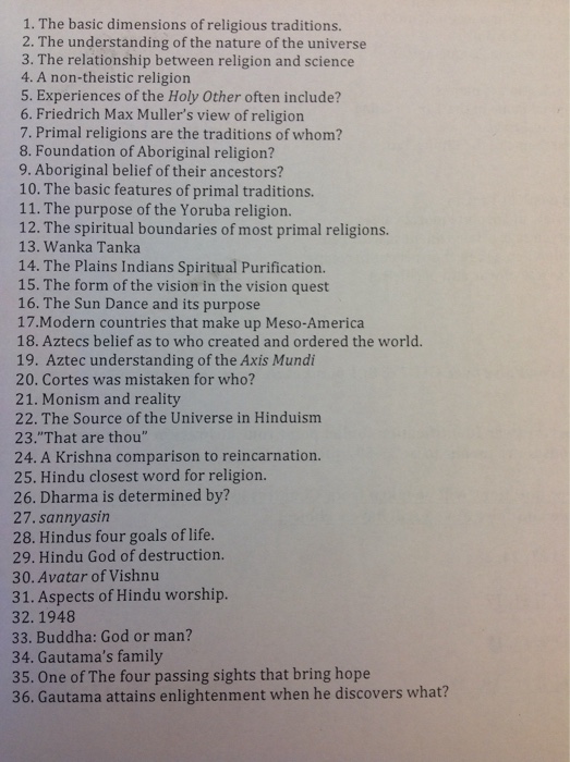 Solved The basic dimensions of religious traditions. The | Chegg.com