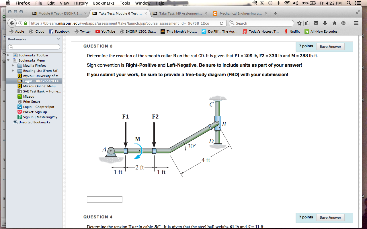 Solved Determine the reaction of the smooth collar B on the | Chegg.com