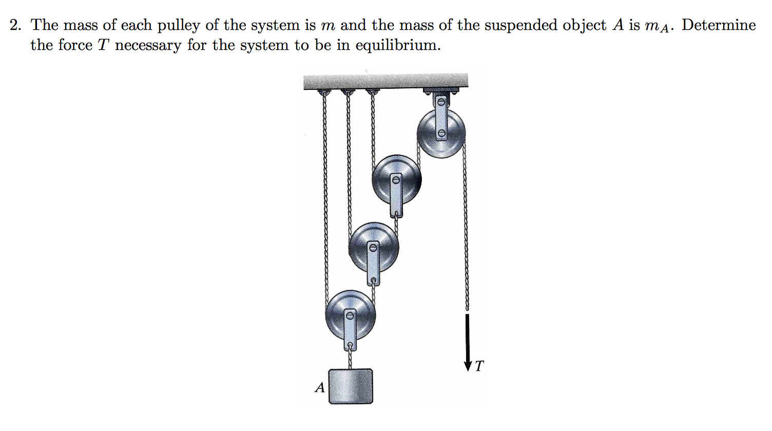 Solved The mass of each pulley of the system is m and the | Chegg.com