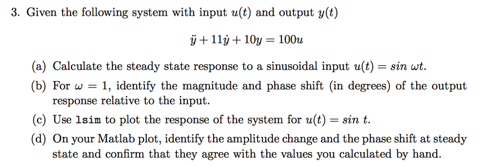Solved 3. Given the following system with input u(t) and | Chegg.com