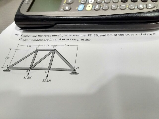 Solved da. Determine the force developed in member FE, EB, | Chegg.com