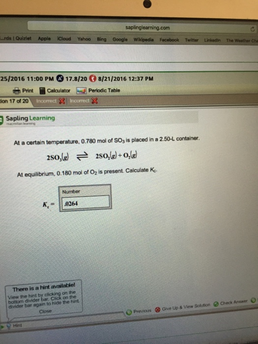 Solved At a certain temperature, 0.780 mol of SO_3 is placed | Chegg.com