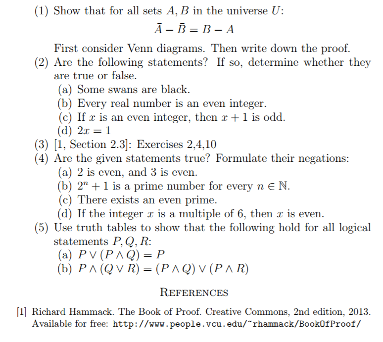 Solved (1) Show that for all sets A, B in the universe U | Chegg.com