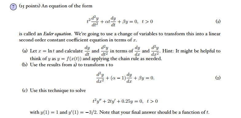 Solved 7 Gs points) An equation of the form dt2 dt is called | Chegg.com