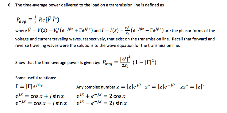 Solved 6. The time-average power delivered to the load on a | Chegg.com