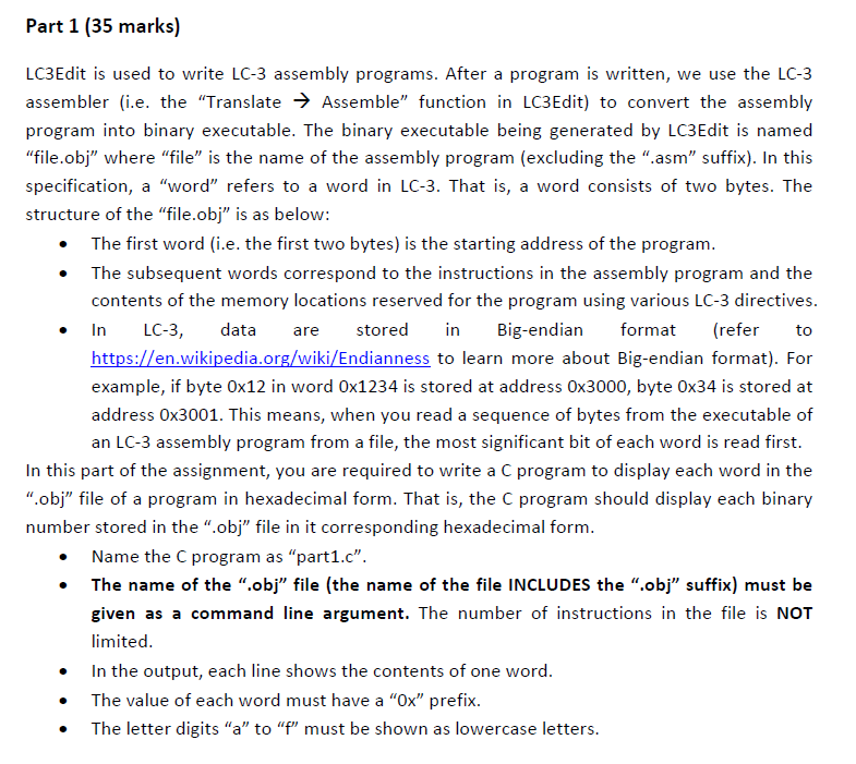 Part 1 (35 marks) LC3Edit is used to write LC-3 | Chegg.com