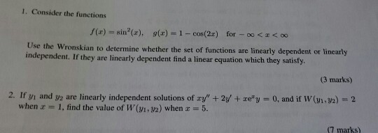 Solved Consider the functions f(x) = sin^2(x), g(x) = 1 - | Chegg.com
