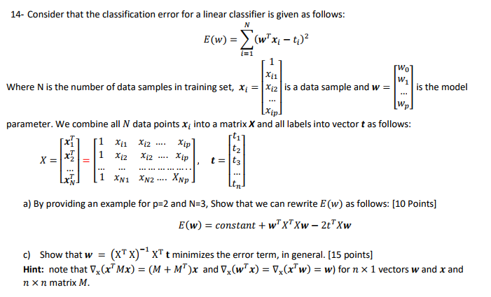 14- Consider that the classification error for a | Chegg.com