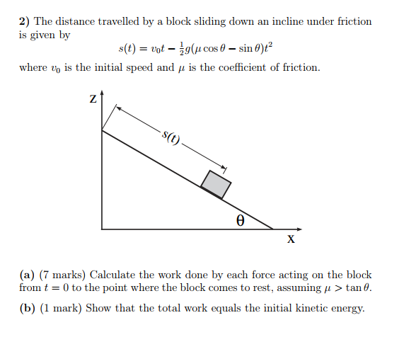 Solved 2)The distance traveled by a block sliding down an | Chegg.com