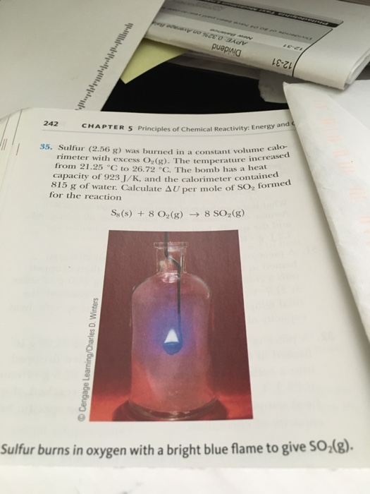 Solved Sulfur (2.56 g) was burned in a constant volume | Chegg.com