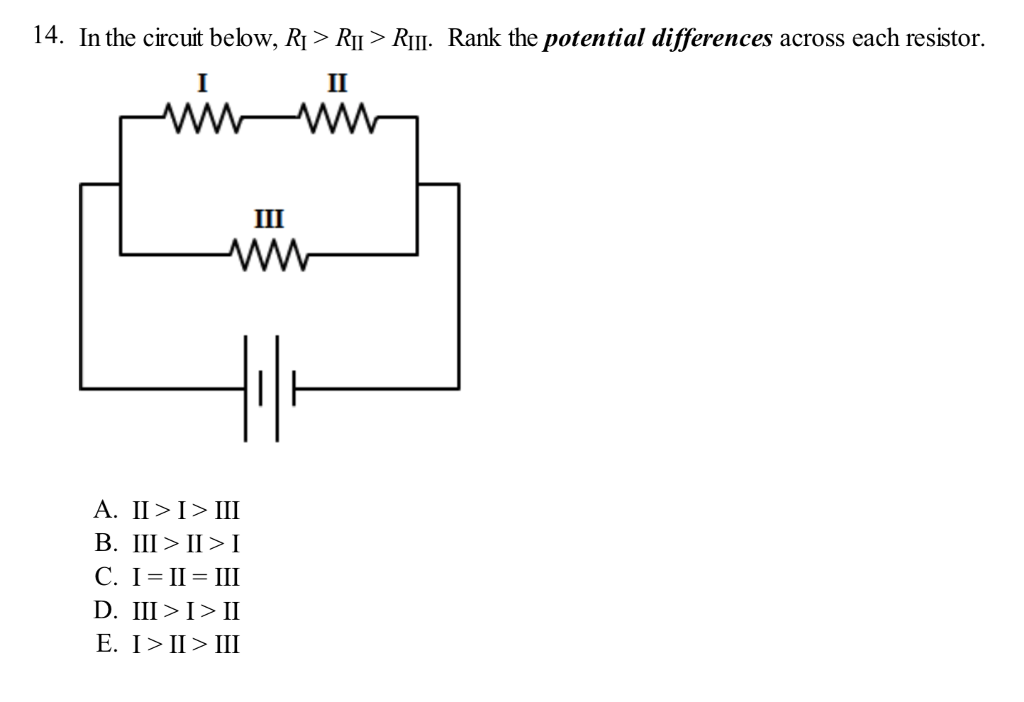 Solved 14. In the circuit below, RRRII Rank the potential | Chegg.com