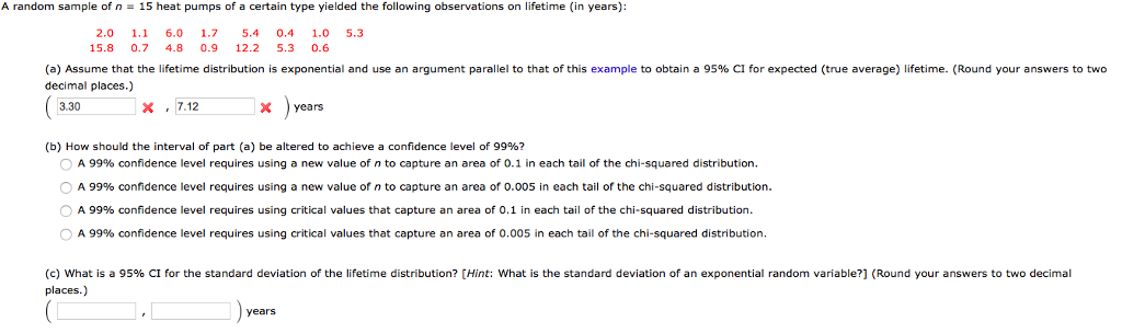 Solved A random sample of n15 heat pumps of a certain type | Chegg.com