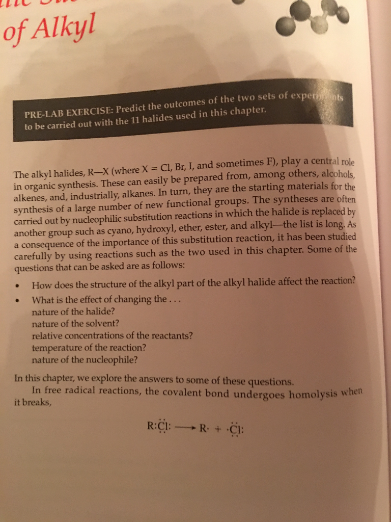 Solved of Alkyl PRE-LAB EXERCISE: Predict the outcomes of | Chegg.com