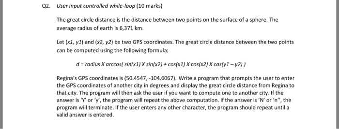 Solved The great circle distance is the distance between two | Chegg.com
