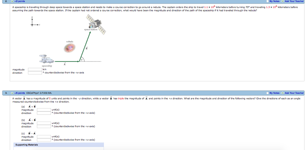 Solved -4 points OSColPhys1 3F.027.WA Two position vectors. | Chegg.com