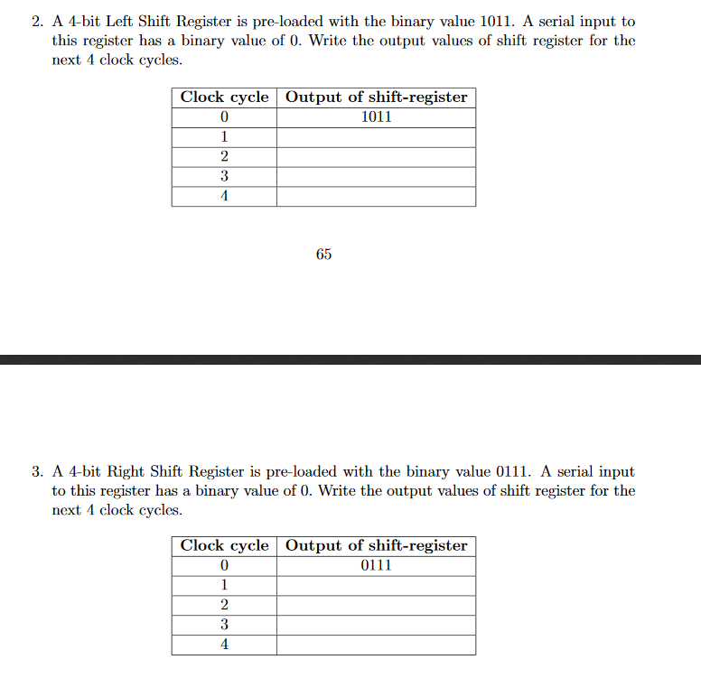 Solved 2. A 4-bit Left Shift Register is pre-loaded with the | Chegg.com