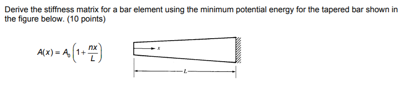 Derive the stiffness matrix for a bar element using | Chegg.com