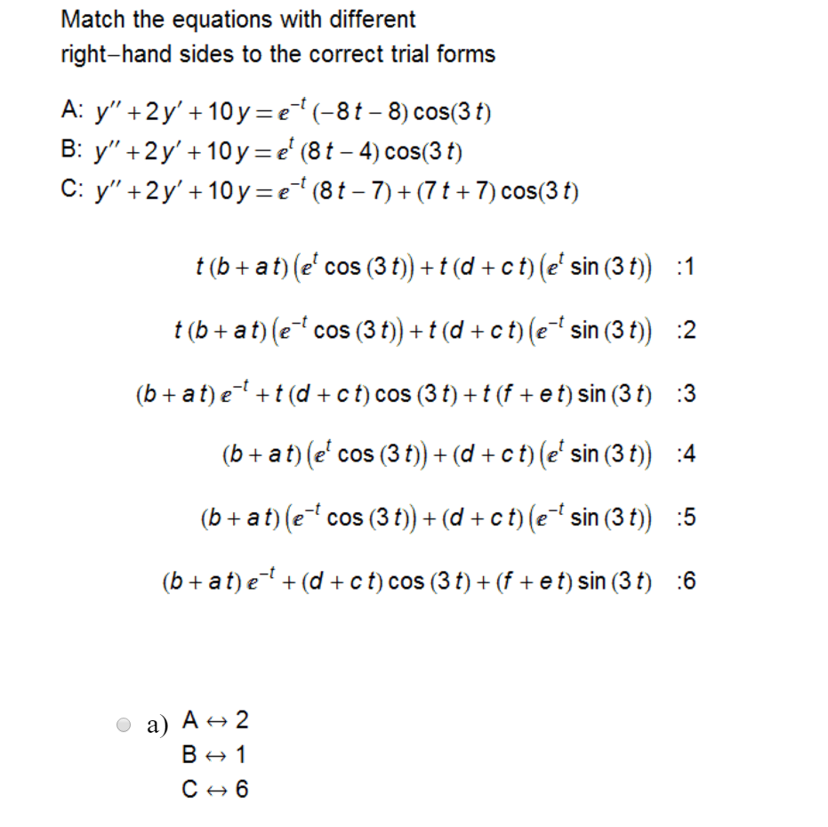 Solved Match the equations with different right-hand sides | Chegg.com