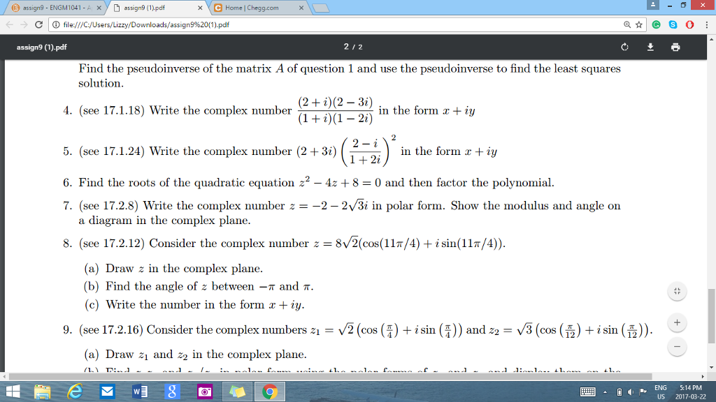 solved problems on complex numbers+pdf