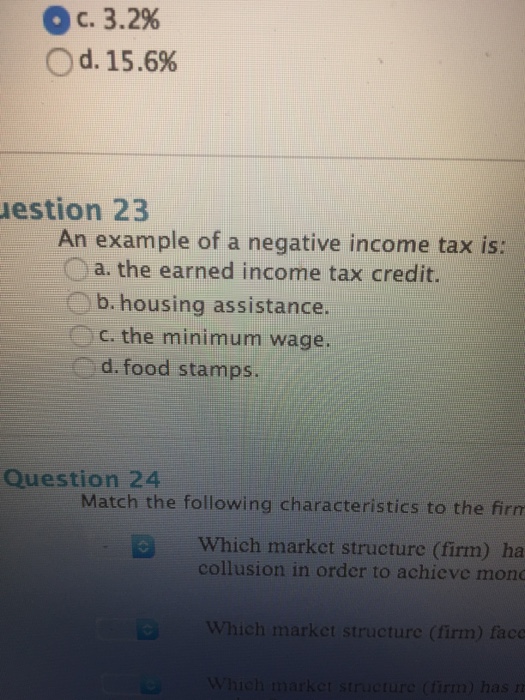 Solved An example of a negative income tax is: the earned | Chegg.com