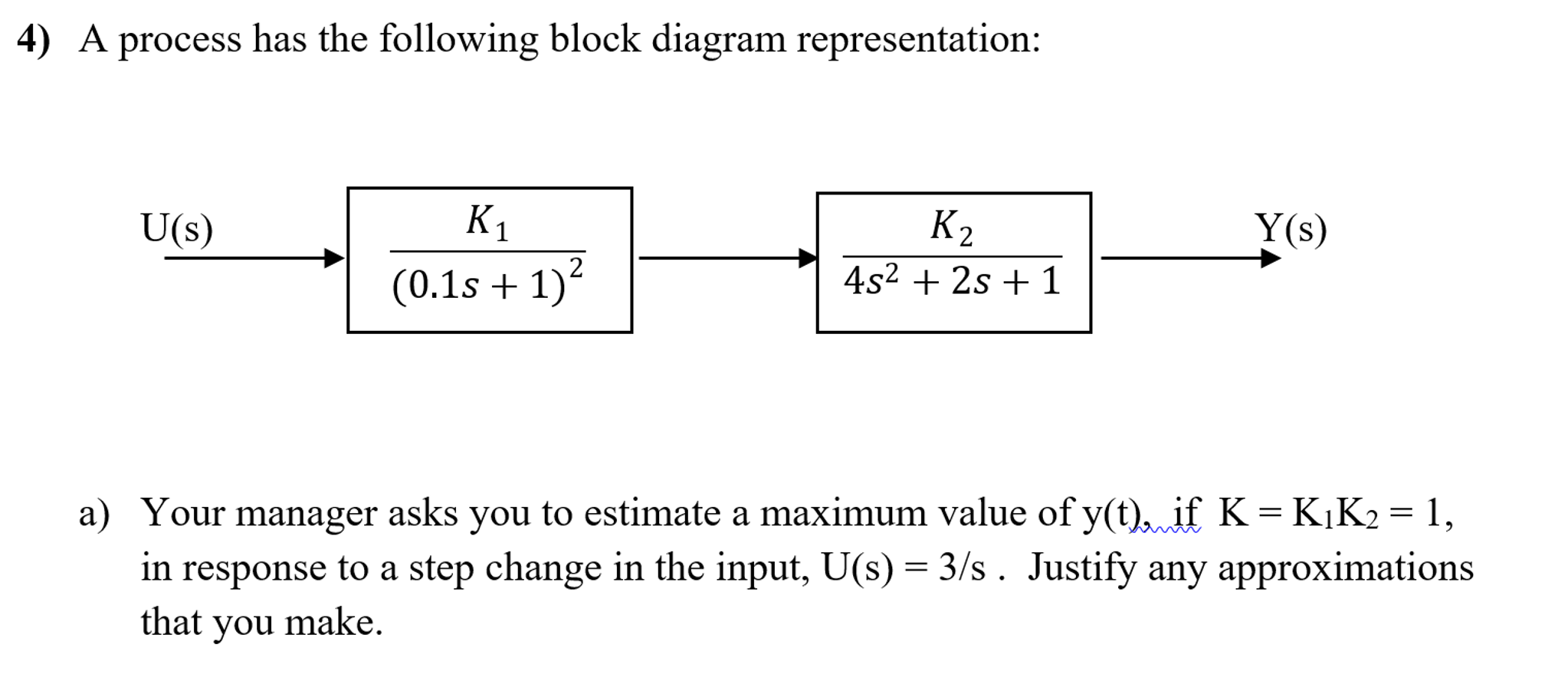 Solved A process has the following block diagram | Chegg.com
