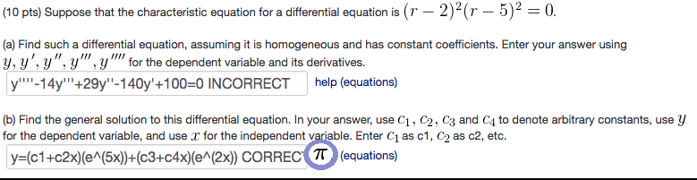 Solved (10 pts) Suppose that the characteristic equation for | Chegg.com