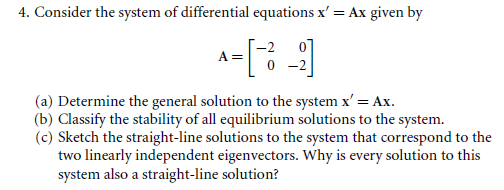 Solved Consider the system of differential equations x' = Ax | Chegg.com