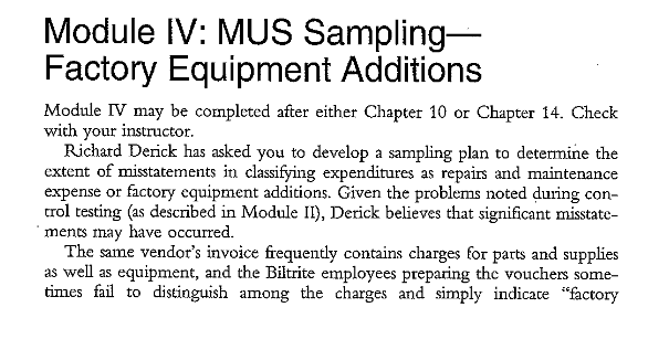Module IV: MUS Sampling- Factory Equipment Additions | Chegg.com