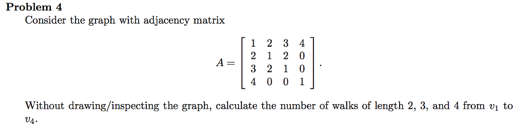 Solved Consider the graph with adjacency matrix A = [1 2 3 4 | Chegg.com