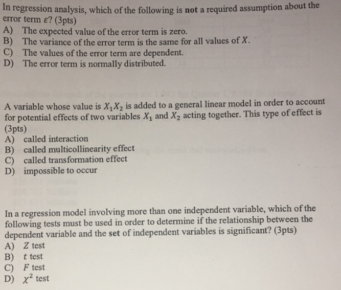 Solved In regression analysis, which of the following is not | Chegg.com