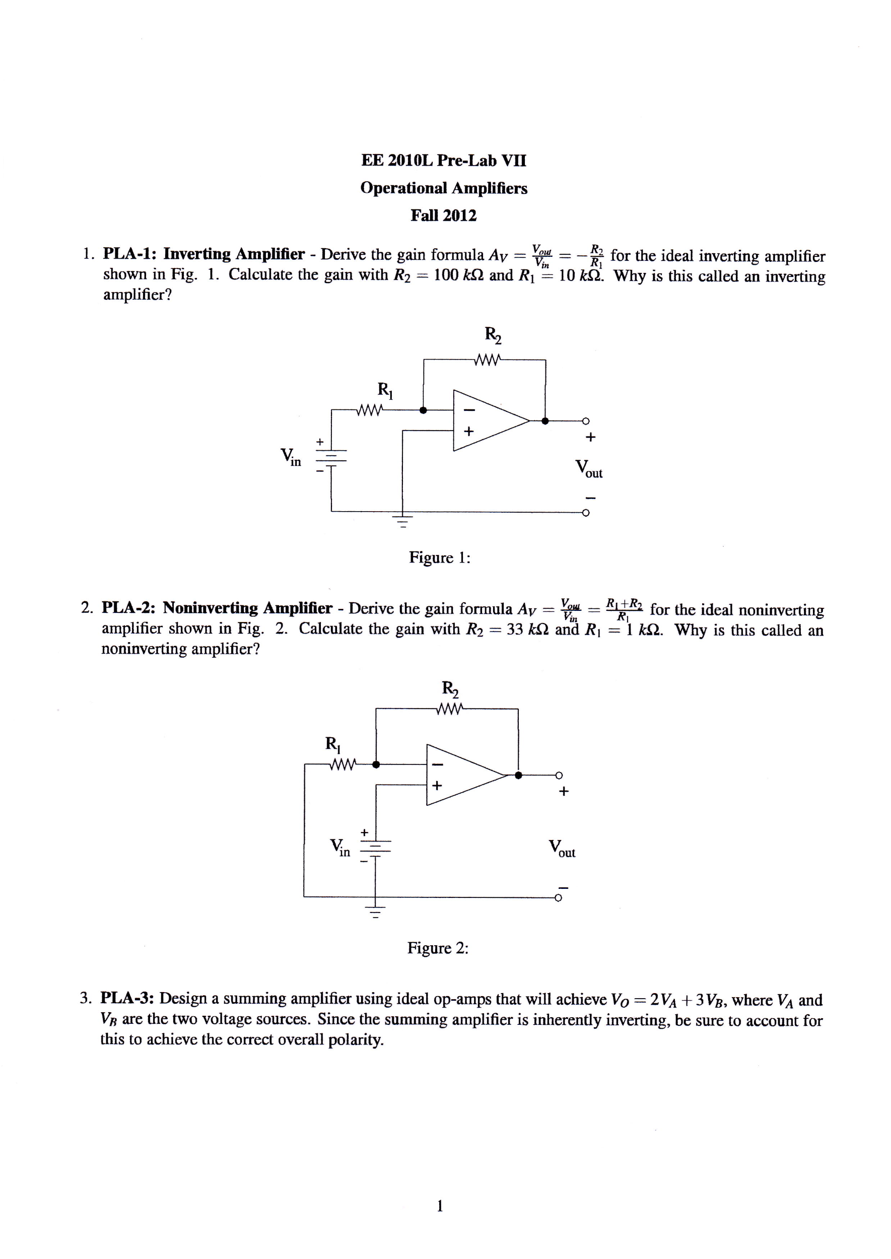 Solved PLA-1: Inverting Amplifier - Derive the gain formula | Chegg.com
