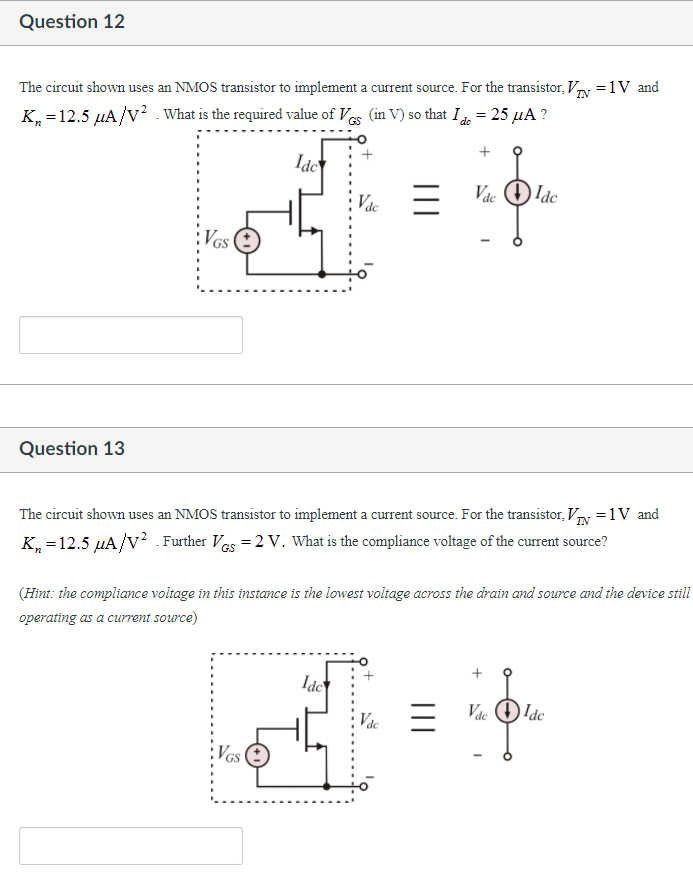Solved Question 12 The circuit shown uses an NMOS transistor | Chegg.com