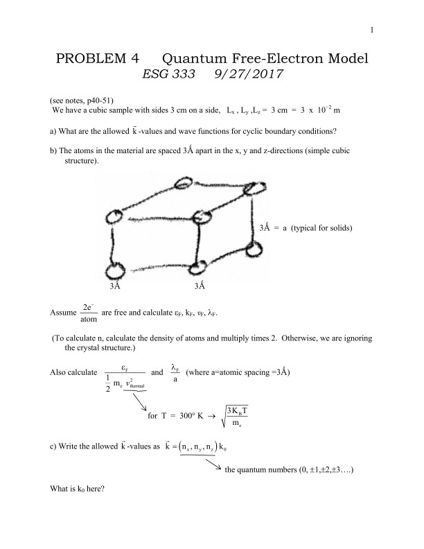 PROBLEM 4 Quantum Free-Electron Model ESG 333 | Chegg.com