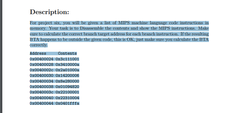 Solved Description: For project six, you will be given a | Chegg.com