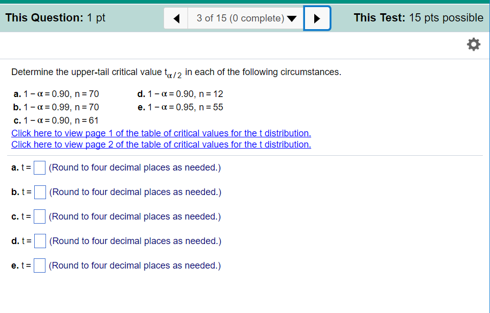 Solved Determine the upper-tail critical value t_alpha/2 in | Chegg.com
