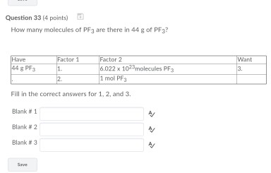 Solved Question 33 (4 points) How many molecules of PF3 are | Chegg.com