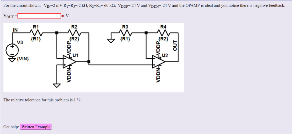 For the circuit shown. VIN 2 mV Ri R3 2 k. R R4 60 k. | Chegg.com