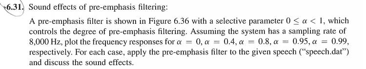 Solved 6.31- Sound effects of pre-emphasis filtering: A | Chegg.com