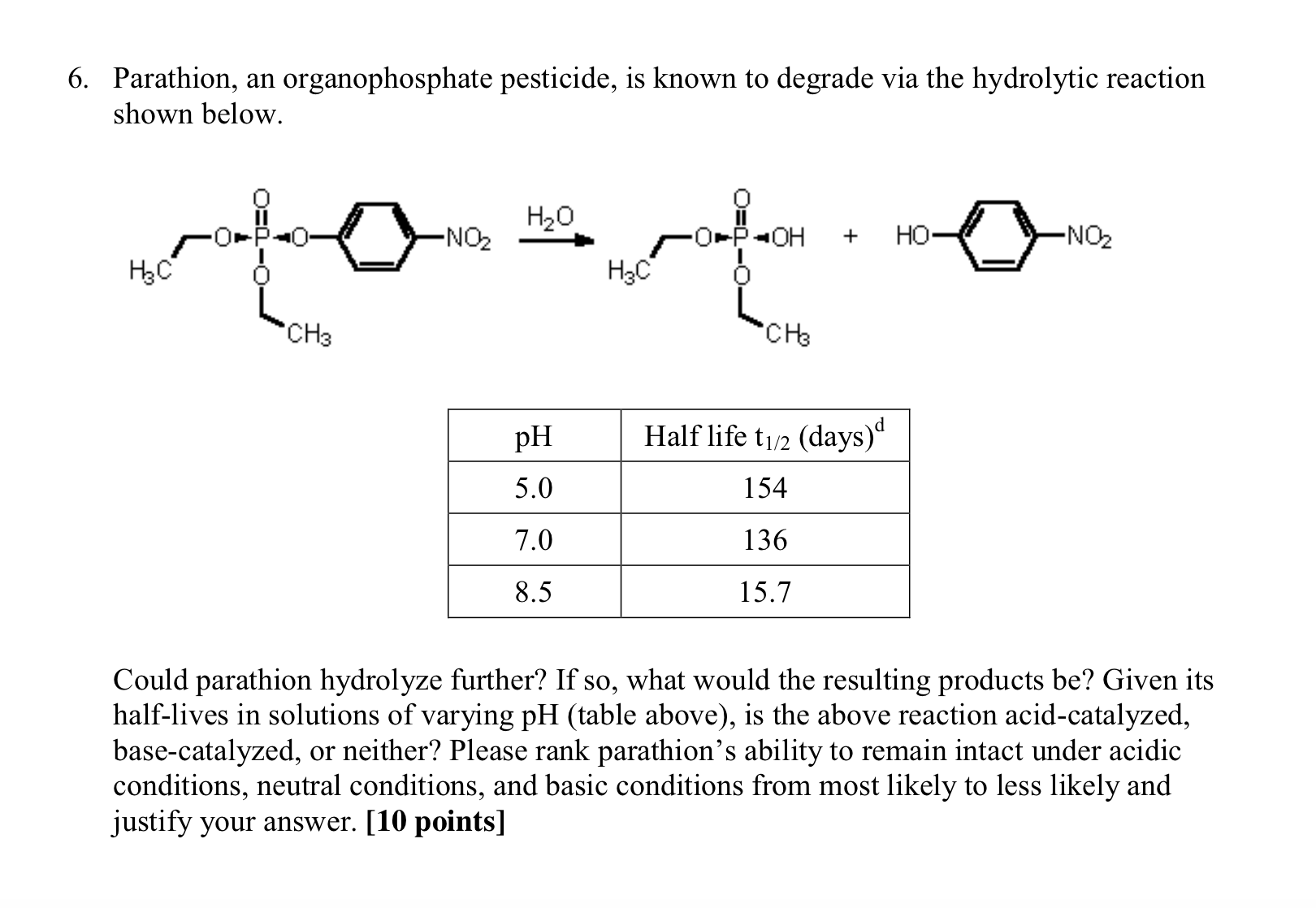 6. Parathion, an organophosphate pesticide, is known | Chegg.com