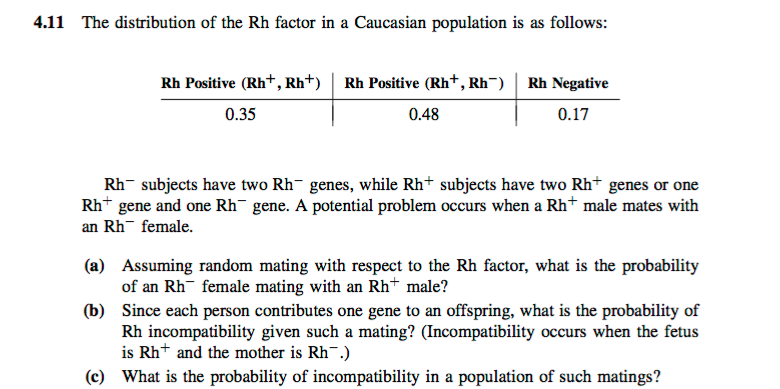 Solved 4.11 The distribution of the Rh factor in a Caucasian | Chegg.com