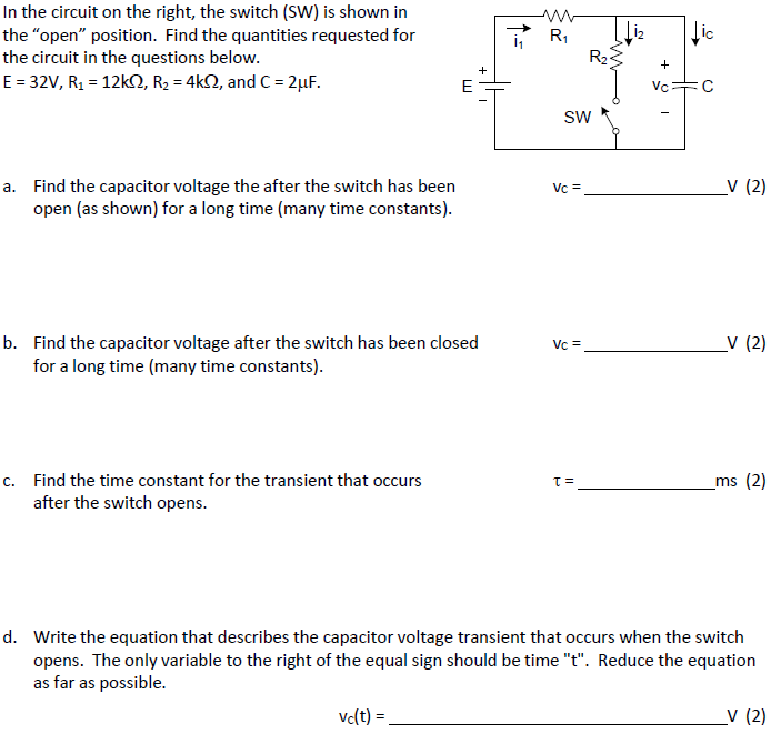 Solved In the circuit on the right, the switch (SW) is shown | Chegg.com