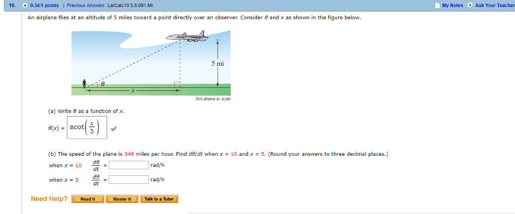 Solved My Notes Ask Your Teacher 0.34/1 points | An airplane | Chegg.com