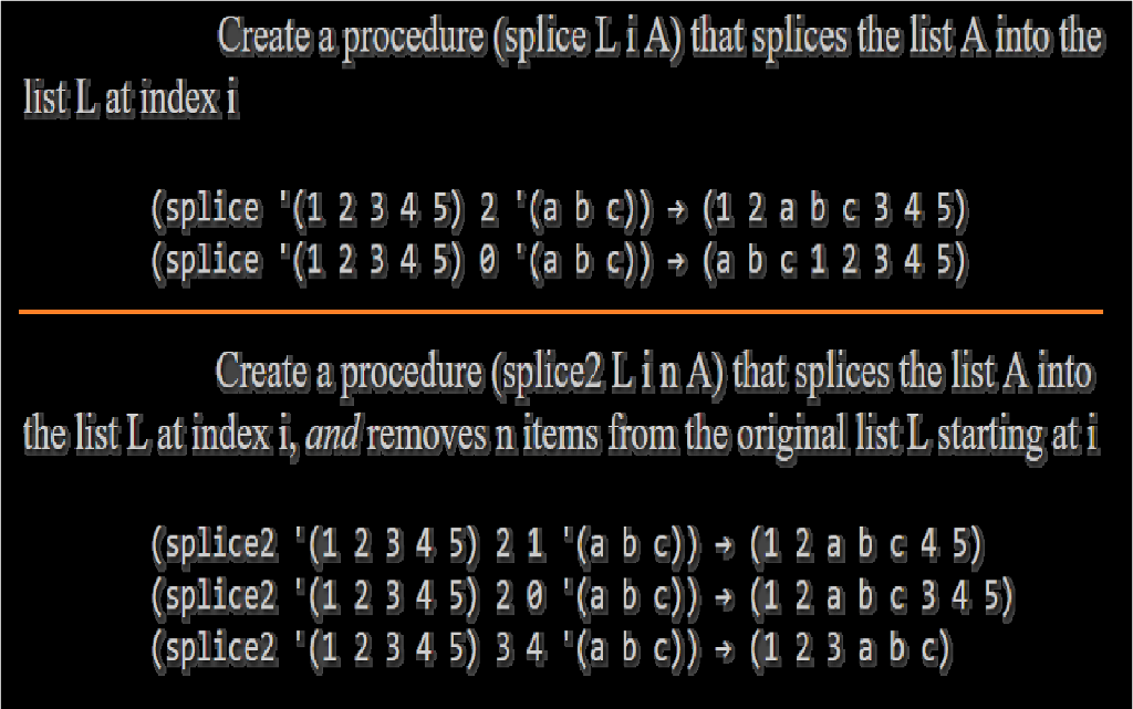 Solved Create a procedure splice LIA) that splices the list | Chegg.com