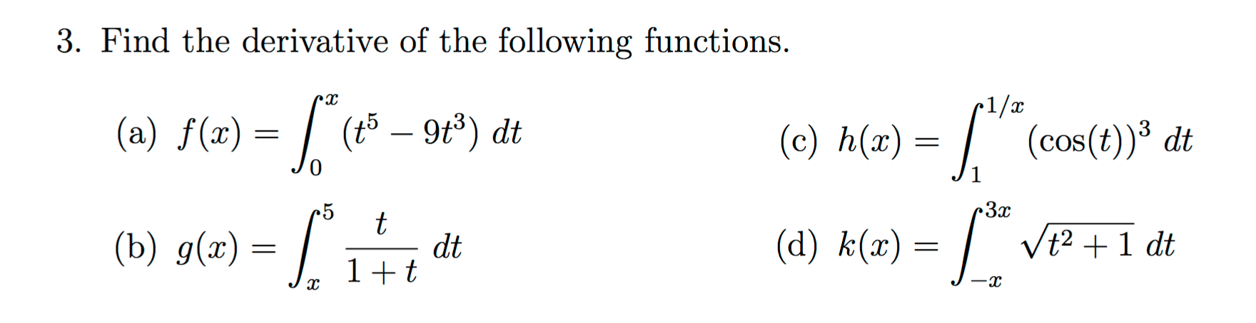 Solved Find the derivative of the following functions. | Chegg.com
